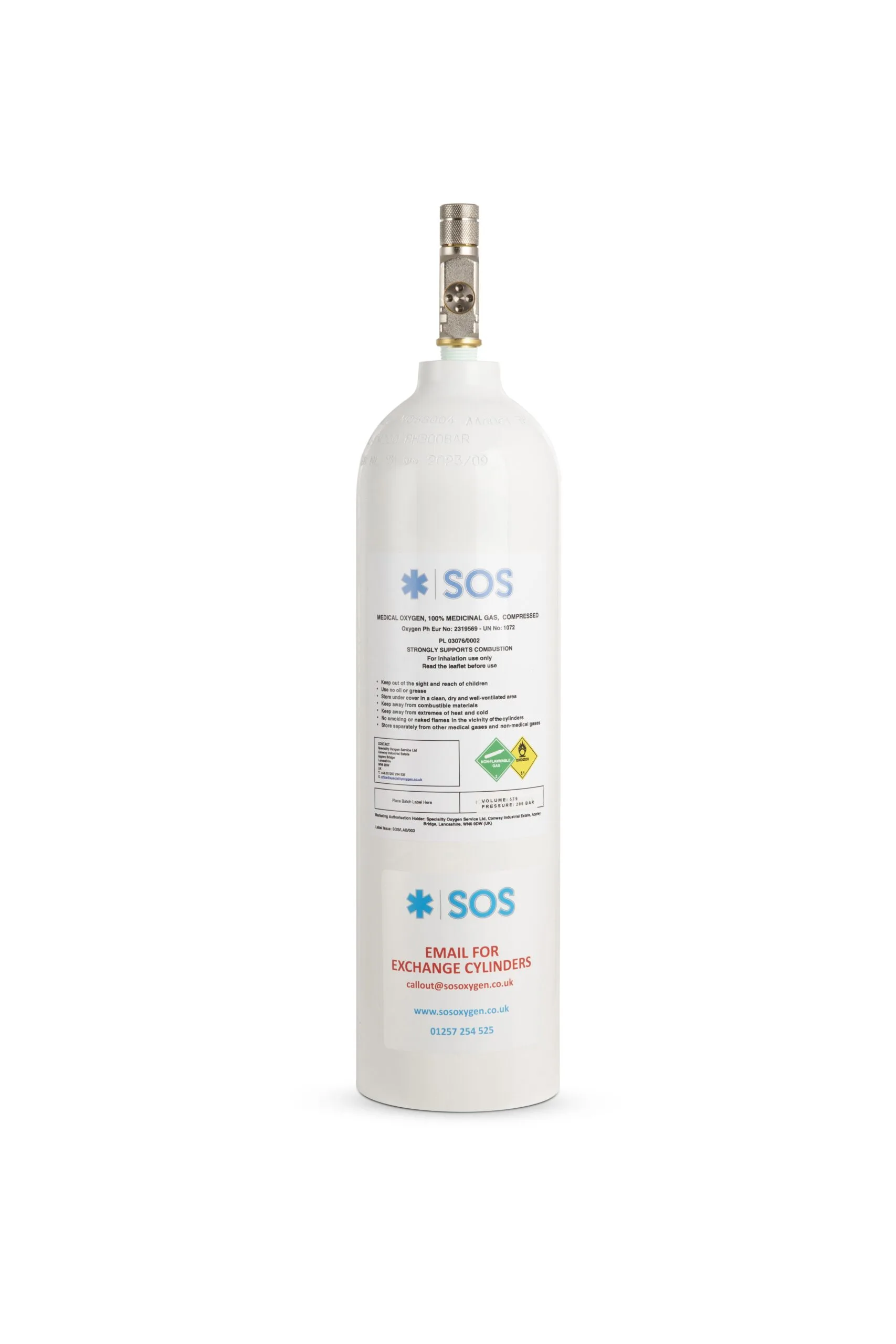 2.7L O2 PI (Pin-Index) Medical Oxygen Cylinder (D) - Standard Service ...